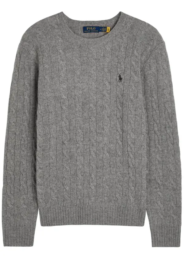 Polo Ralph Lauren Logo Cable-knit Wool And Cashmere-blend Jumper - Grey