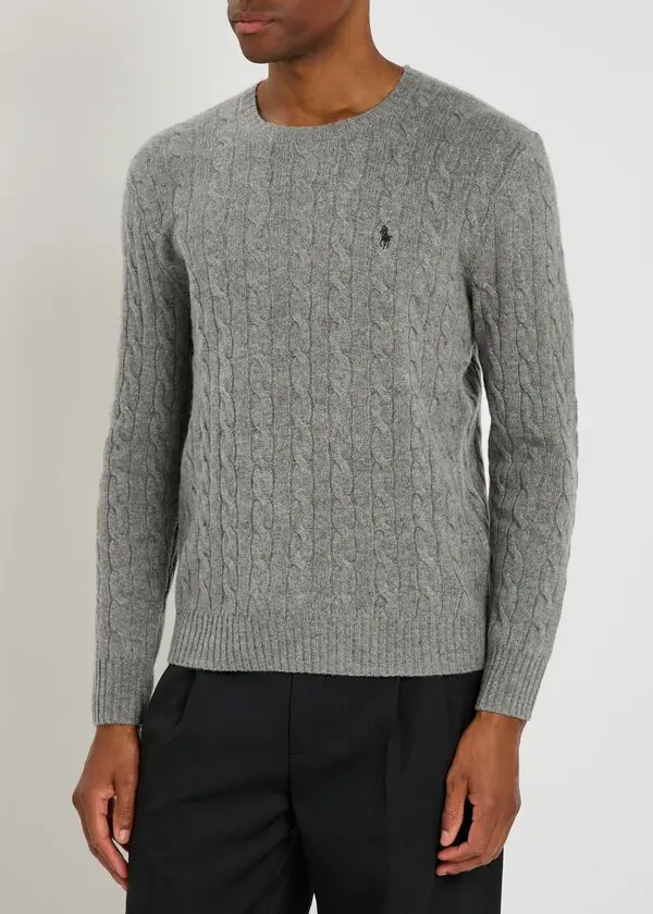 Polo Ralph Lauren Logo Cable-knit Wool And Cashmere-blend Jumper - Grey