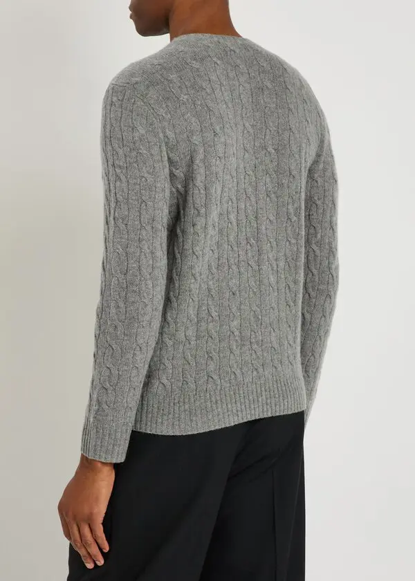 Polo Ralph Lauren Logo Cable-knit Wool And Cashmere-blend Jumper - Grey