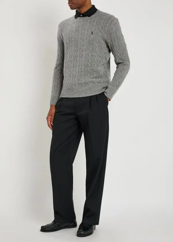 Polo Ralph Lauren Logo Cable-knit Wool And Cashmere-blend Jumper - Grey