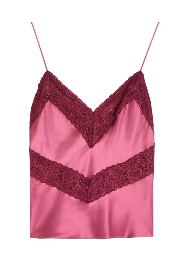 LoveShackFancy Brimsley Lace-trim Silk Camisole Top - Dark Pink