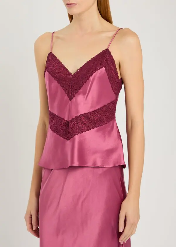 LoveShackFancy Brimsley Lace-trim Silk Camisole Top - Dark Pink