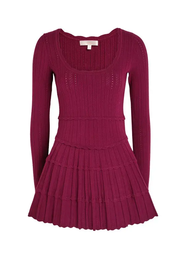 LoveShackFancy Pointelle-knit Mini Dress - Burgundy