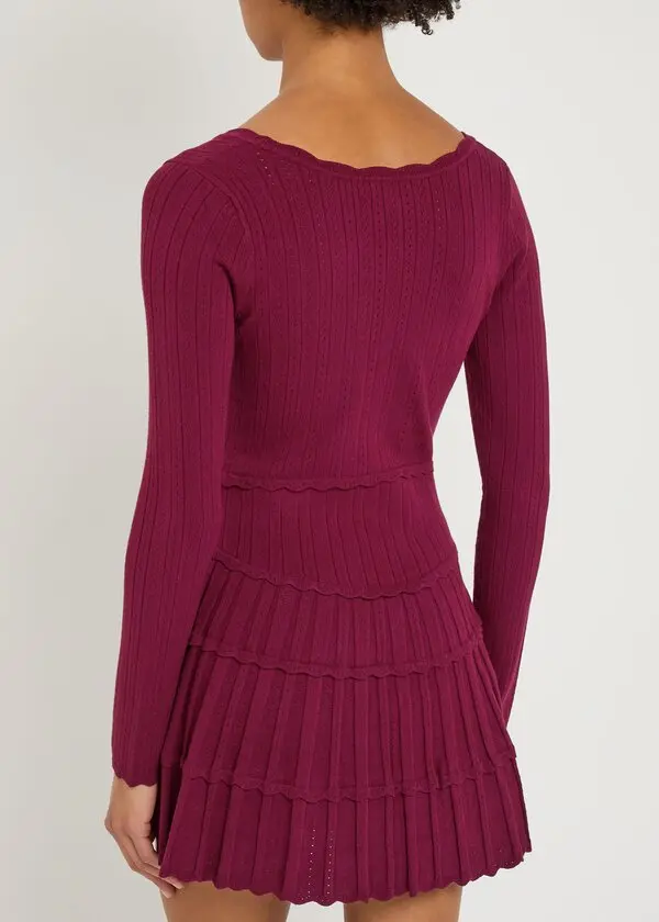 LoveShackFancy Pointelle-knit Mini Dress - Burgundy