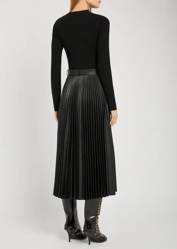 Simkhai Abilene Belted Knit And Faux Leather Midi Dress