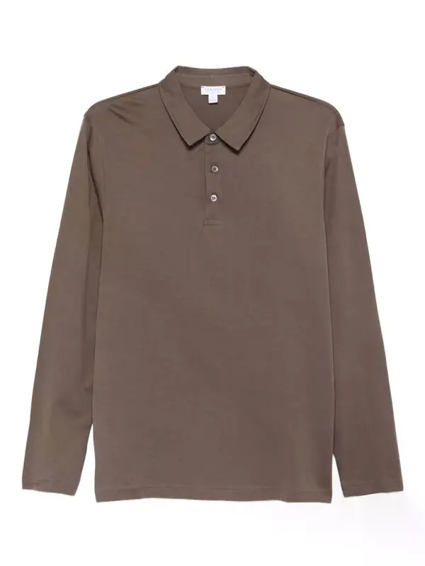 Sunspel Buttoned Polo Shirt - Brown