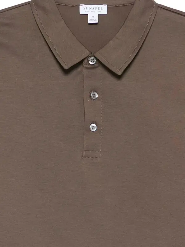 Sunspel Buttoned Polo Shirt - Brown