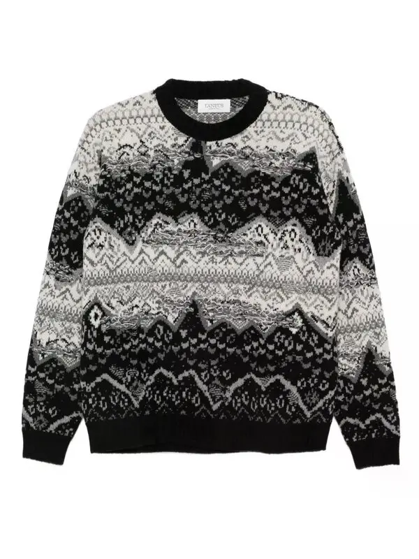 LANEUS Patterned Knit Sweater - Black