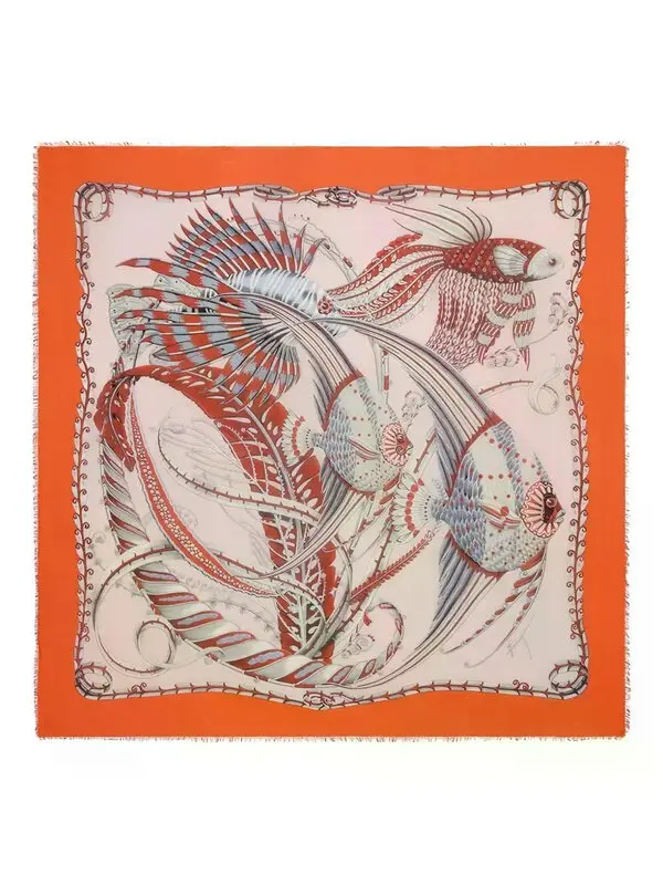 FERRAGAMO Summer2 Fish-printed Silk Scarf - Neutrals