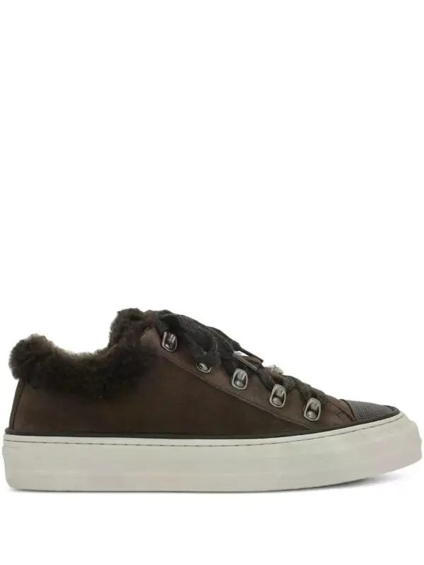 Brunello Cucinelli Shearling Trim Lace-up Sneakers