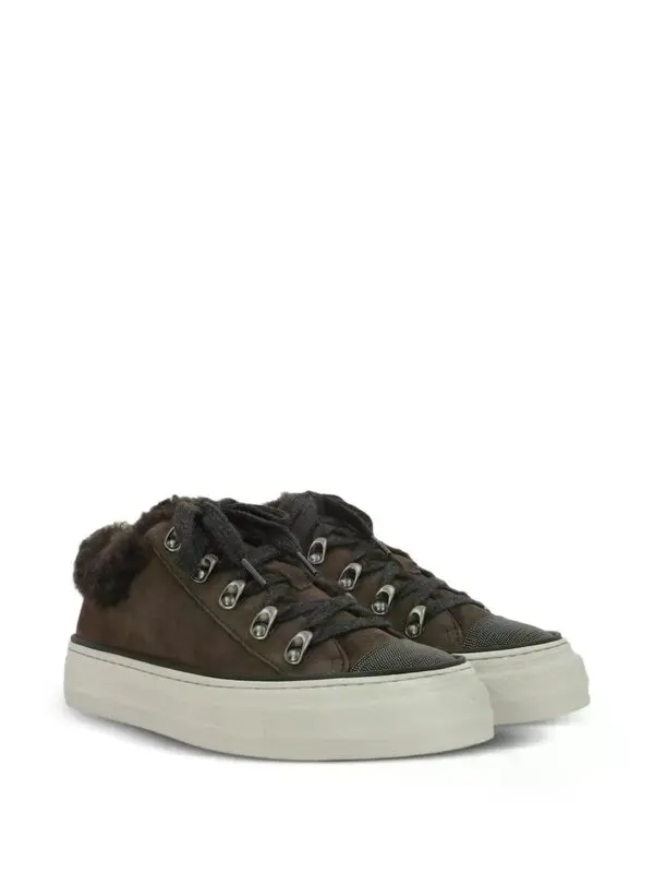 Brunello Cucinelli Shearling Trim Lace-up Sneakers
