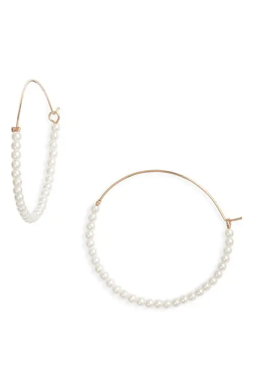 Nordstrom Faux Pearl Hoop Earrings - White- Gold