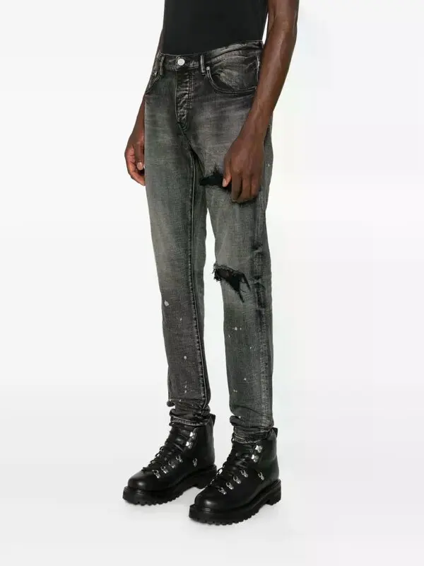 PURPLE BRAND Plaid Patch Jeans - Black