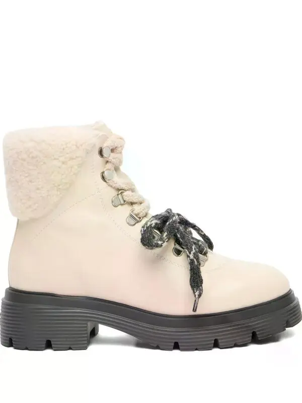 STUART WEITZMAN Lace-up Shearling Trimmed Boots - Neutrals