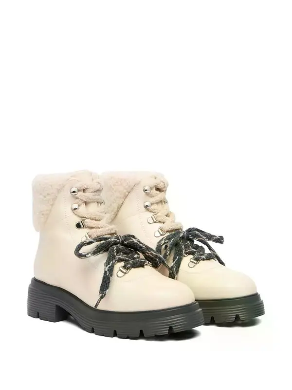 STUART WEITZMAN Lace-up Shearling Trimmed Boots - Neutrals