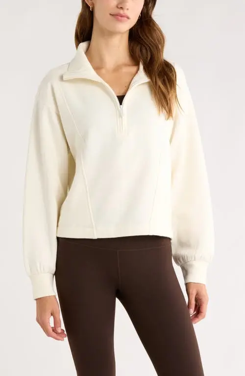Zella Ultracozy Fleece Half Zip Pullover - Ivory Egret