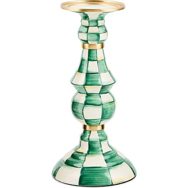 MACKENZIE-CHILDS Check Large Pillar Candleholder - Emerald