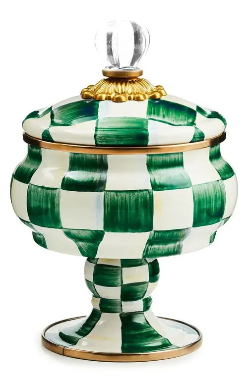 MACKENZIE-CHILDS Check Enameled Steel Curiosity Pot - Emerald