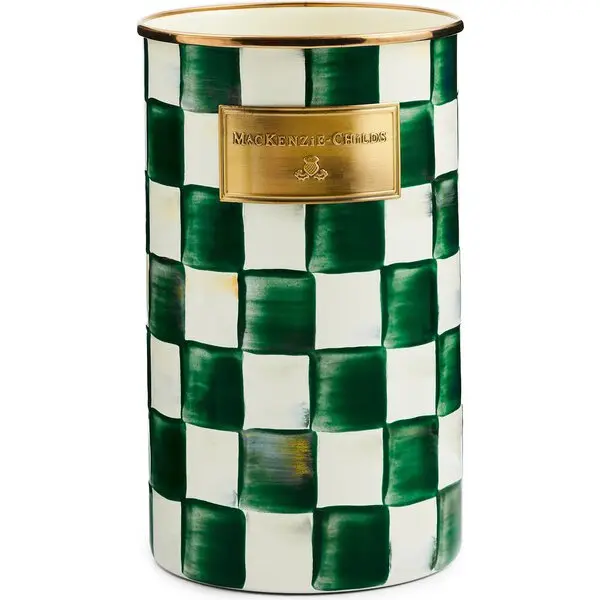 MACKENZIE-CHILDS Check Enameled Steel Utensil Holder - Emerald