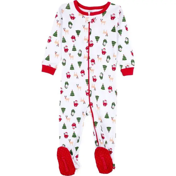LEVERET Footed Printed Cotton Pajamas - Christmas Icons