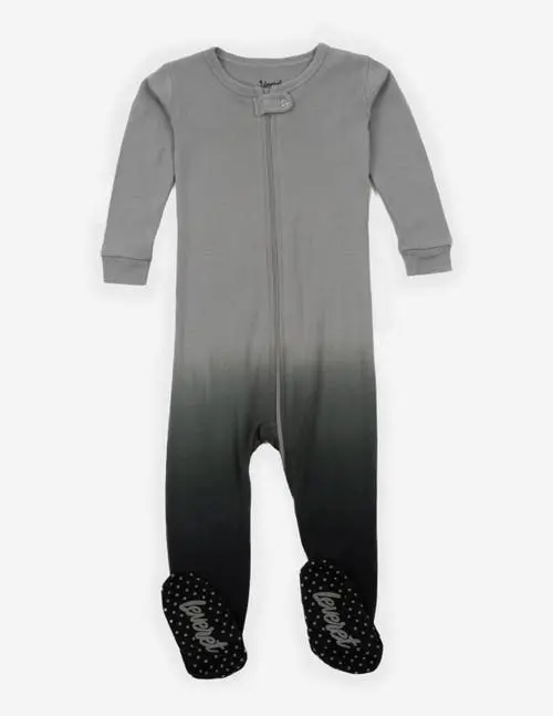 LEVERET Printed Cotton Footed Pajamas - Tie Dye Gray
