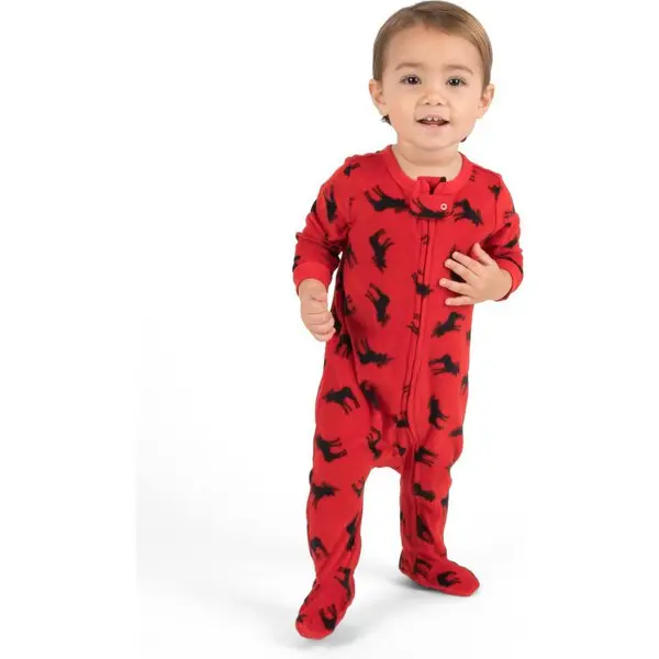 LEVERET Printed Footed Fleece Pajamas - Moose