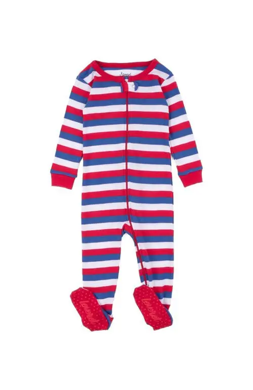 LEVERET Footed Cotton Pajamas - Striped Red White & Blue