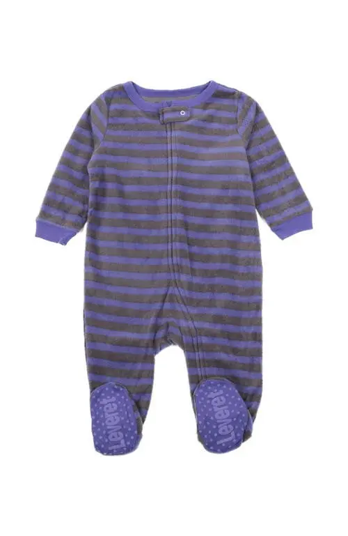 LEVERET Footed Fleece Pajamas - Striped Purple & Gray