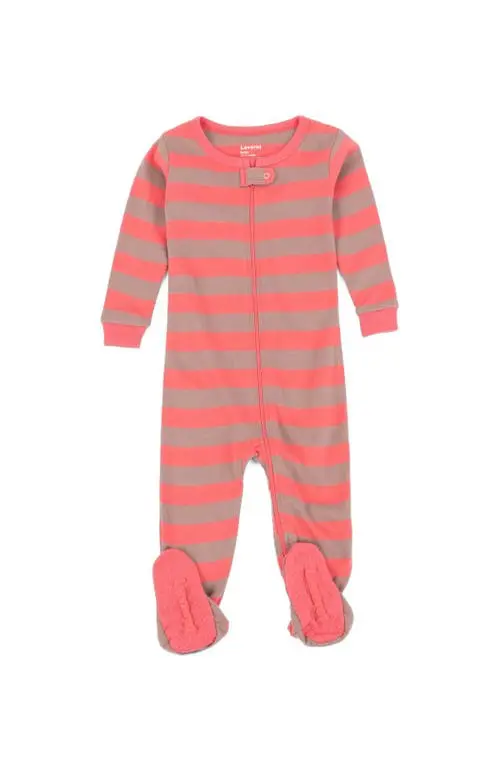 LEVERET Footed Printed Cotton Pajamas - Striped Rose & Antler
