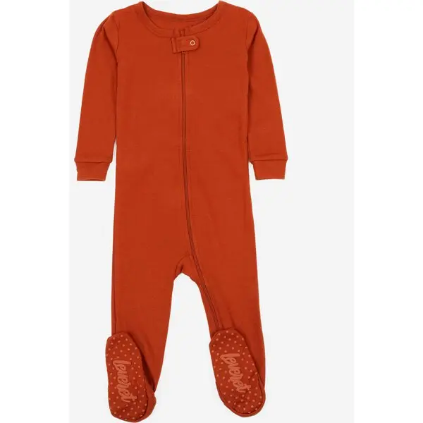 LEVERET Printed Cotton Footed Pajamas - Rust