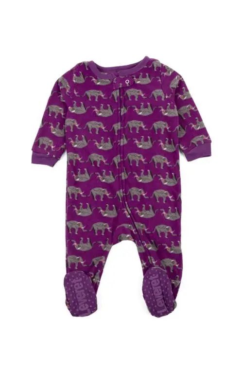 LEVERET Printed Footed Fleece Pajamas - Purple Elephant