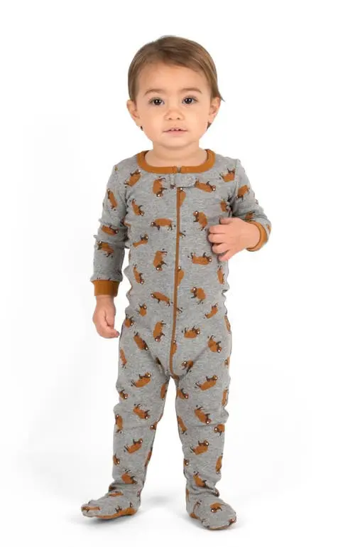 LEVERET Printed Cotton Footed Pajamas - Bison