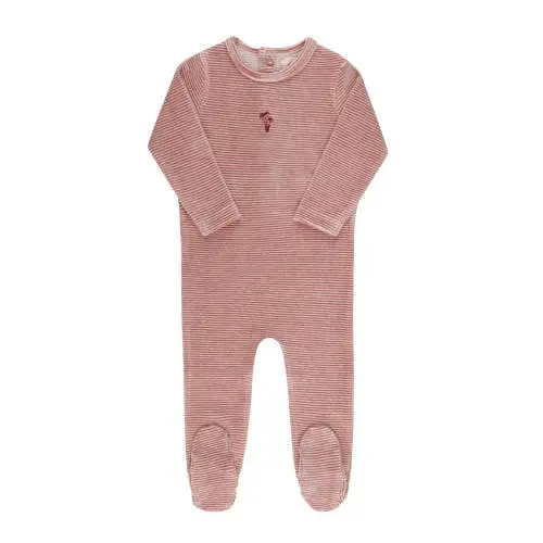 ELY'S & CO. Velour Stripe Footie - Dark Pink