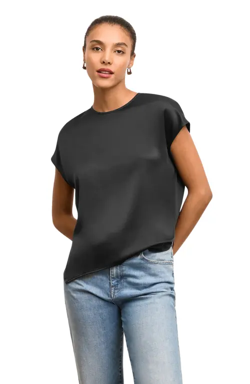 M.M.LAFLEUR Didion Printed Silk Drape Top - Black