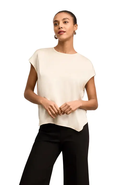 M.M.LAFLEUR Didion Printed Silk Drape Top - Ivory