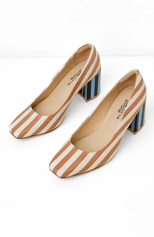 Charlotte Stone Estee Multicolor Square Toe Pumps - Camel Stripe