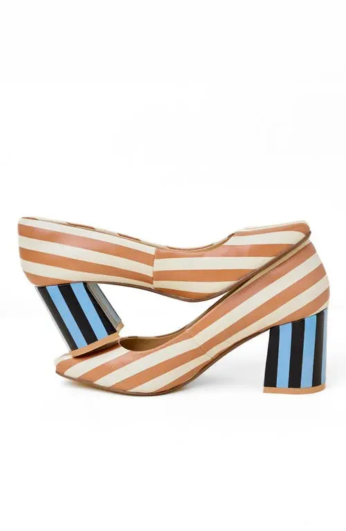 Charlotte Stone Estee Multicolor Square Toe Pumps - Camel Stripe
