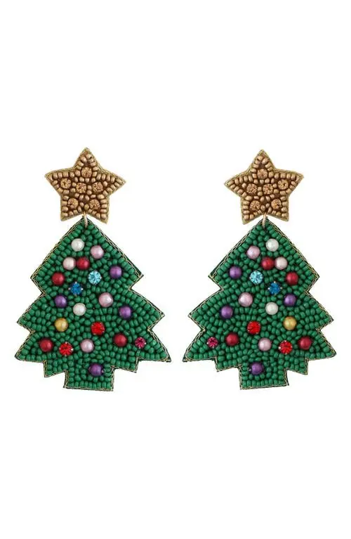 PANACEA Beaded Christmas Tree Drop Earrings - Green