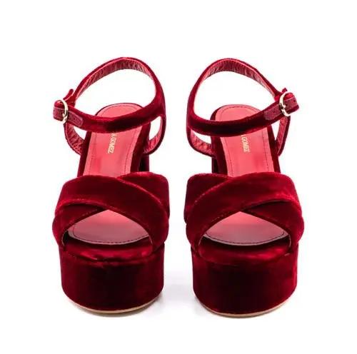ANDREA GOMEZ Bella Velvet Platform Sandal - Red