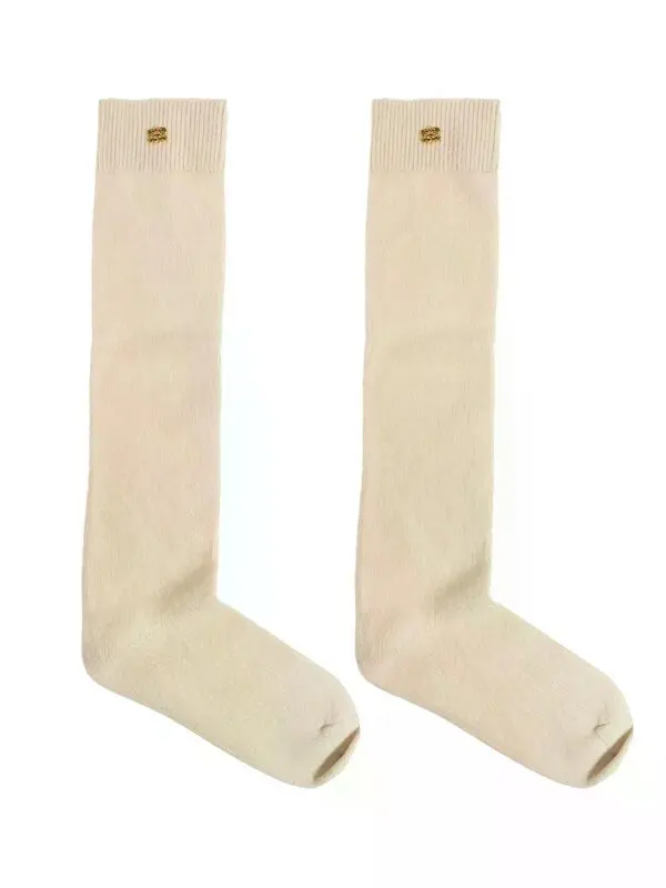 GANNI Logo-plaque Knee-high Socks - Neutrals