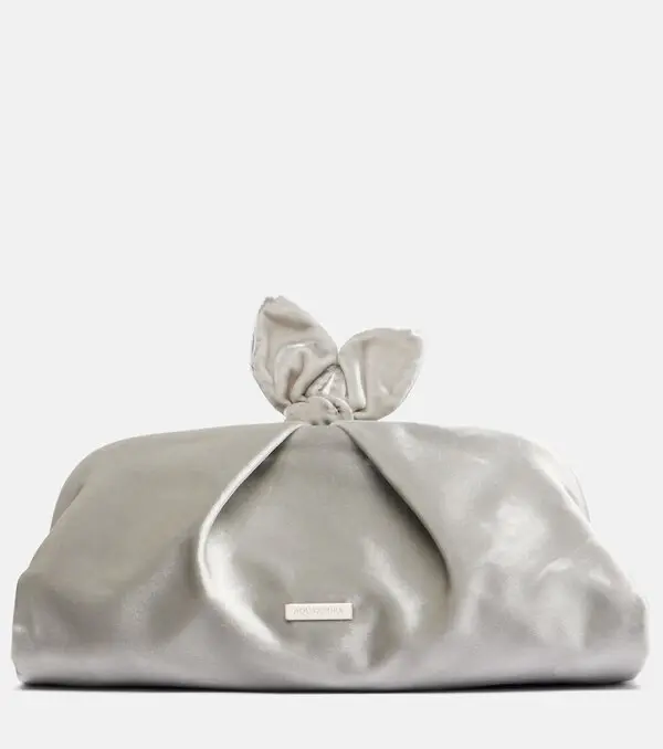 AQUAZZURA Bow Tie Velvet Clutch - Silver