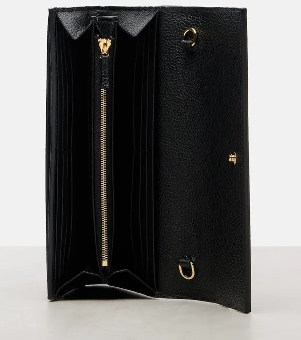 Gucci Gg Marmont Leather-trimmed Wallet On Chain - Black