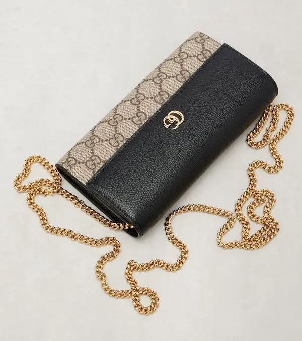 Gucci Gg Marmont Leather-trimmed Wallet On Chain - Black