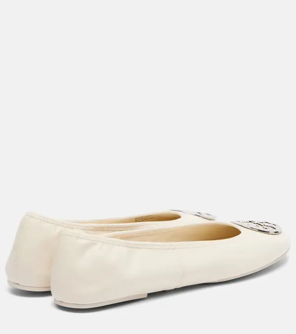 Tory Burch Reva Travel Leather Ballet Flats - White