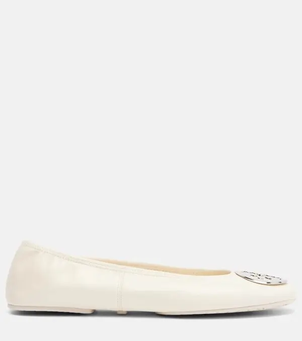 Tory Burch Reva Travel Leather Ballet Flats - White