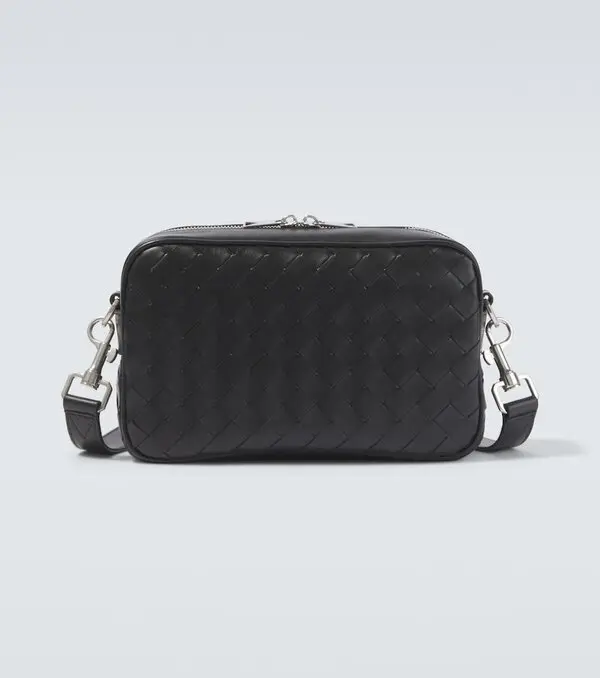 Bottega Veneta Intrecciato Leather Crossbody Bag - Black