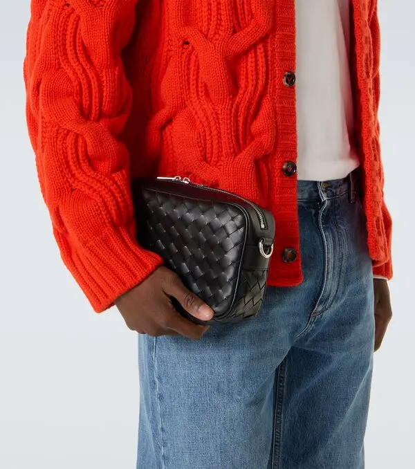 Bottega Veneta Intrecciato Leather Crossbody Bag - Black