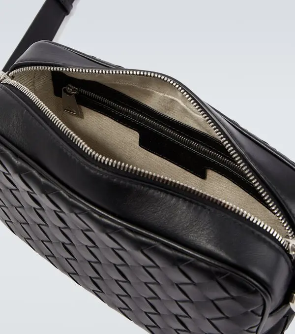 Bottega Veneta Intrecciato Leather Crossbody Bag - Black
