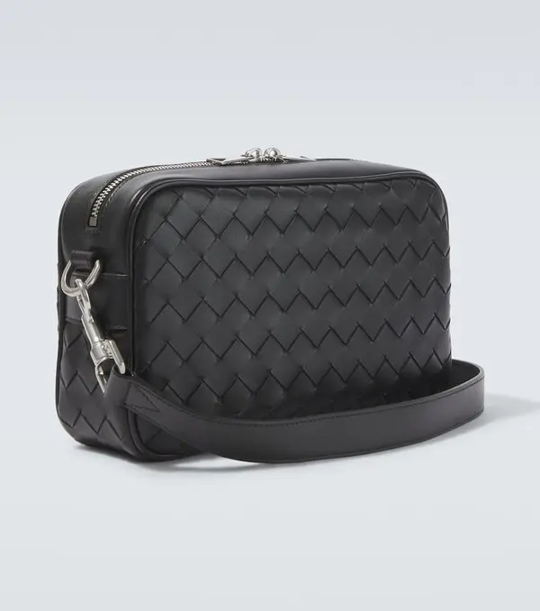 Bottega Veneta Intrecciato Leather Crossbody Bag - Black