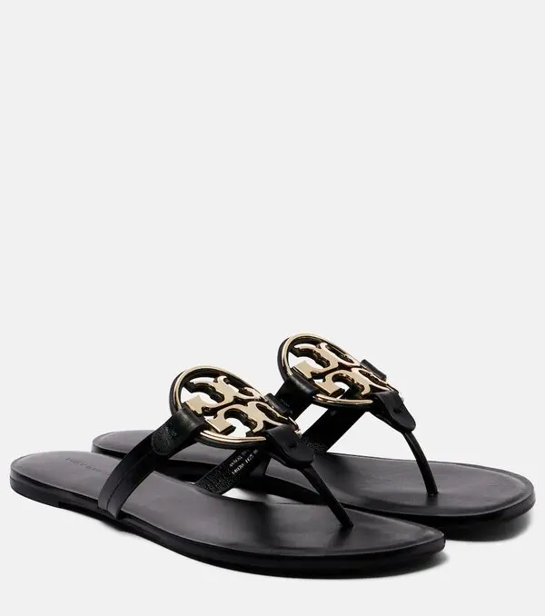 Tory Burch Metal Miller Leather Thong Sandals - Black